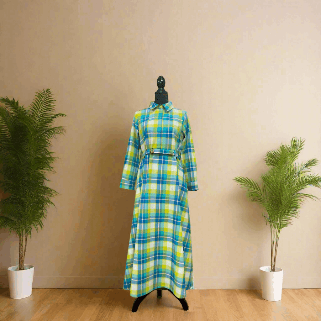 Lime Blue Plaid Maxi Dress - Emerald Raiment